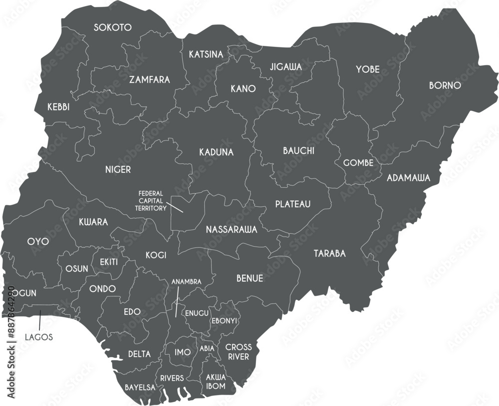 Vector regional map of Nigeria with states and administrative divisions ...