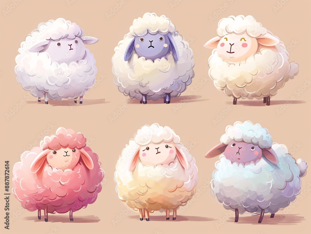 2. Cute chubby sheep with a round shape in pastel hues are depicted in ...