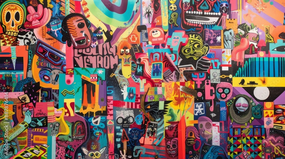 Mexican street art and graffiti vibrant murals and crowds in urban 5 de ...