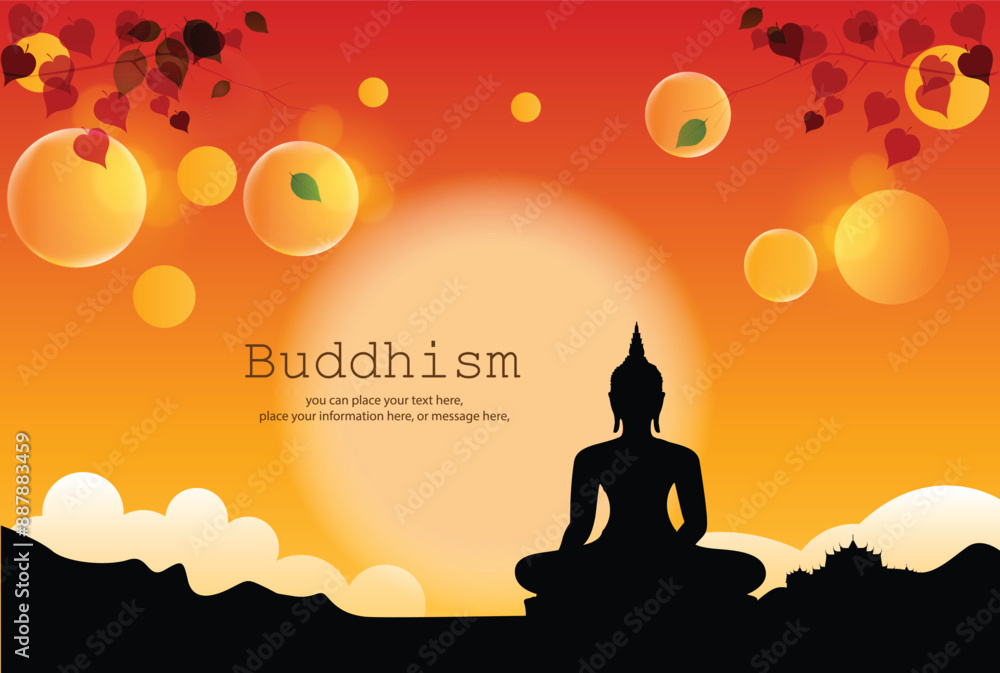 Buddha Day with Siddhartha Gautama Statue Design. Buddha shadow sitting ...