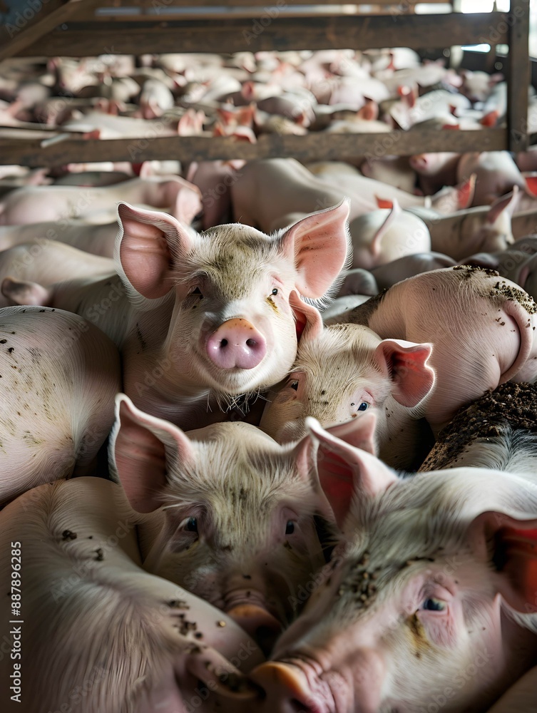 Pigs in a crowded intensive pig farming environment. Concept Animal ...