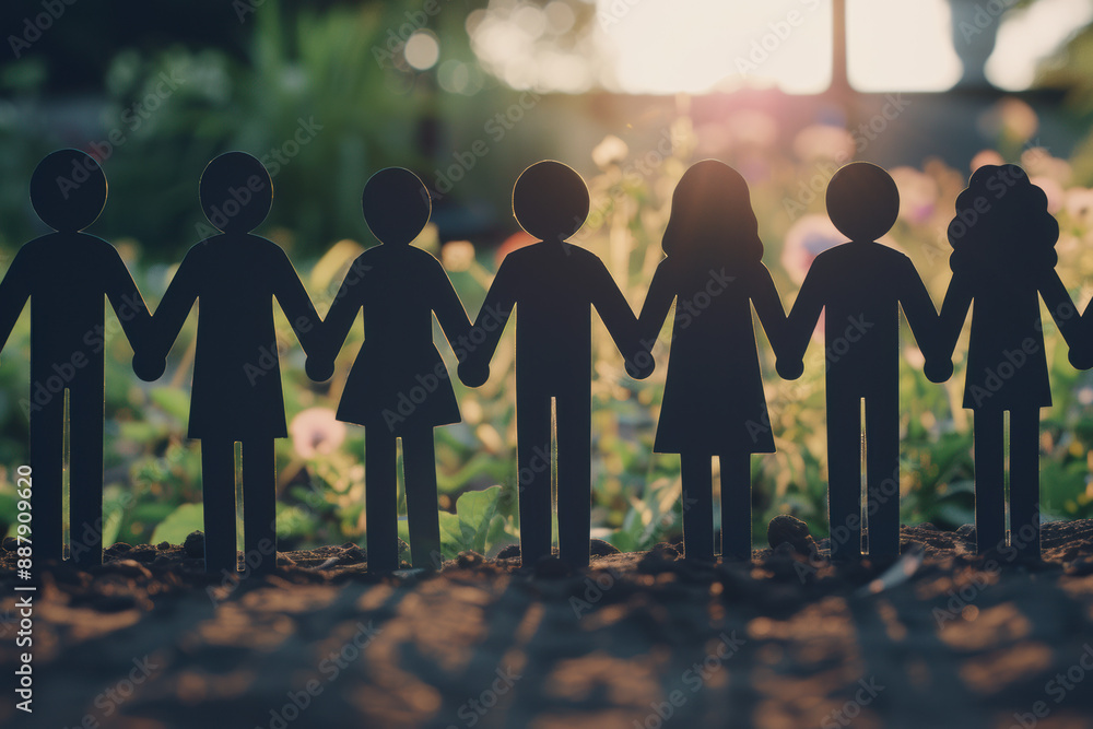 Silhouette paper dolls holding hands, symbolizing community, unity ...