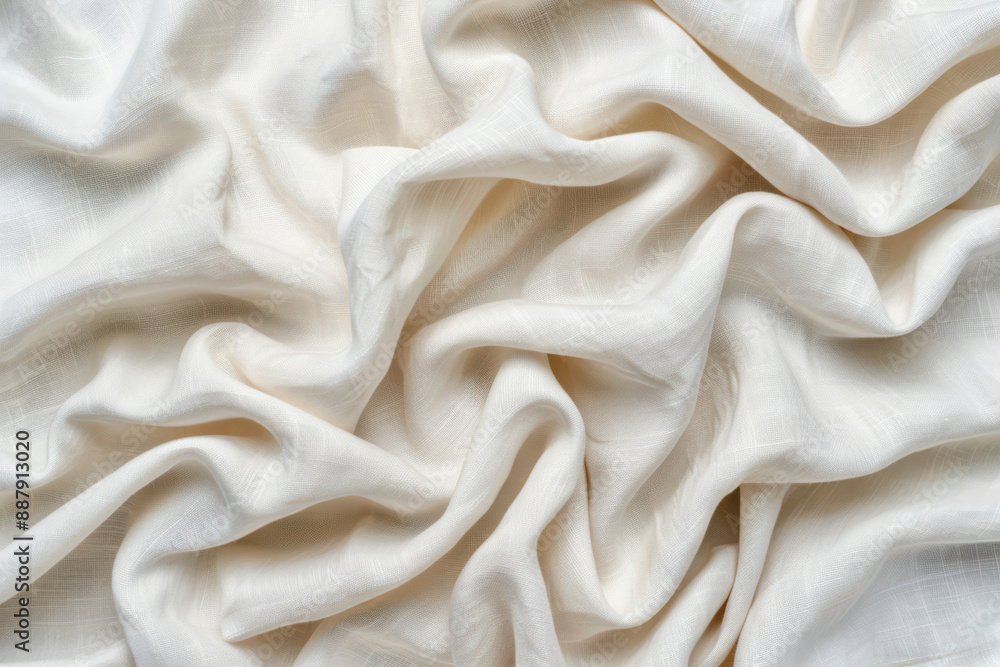 Close-up of elegant, wrinkled white fabric with a soft texture, perfect ...