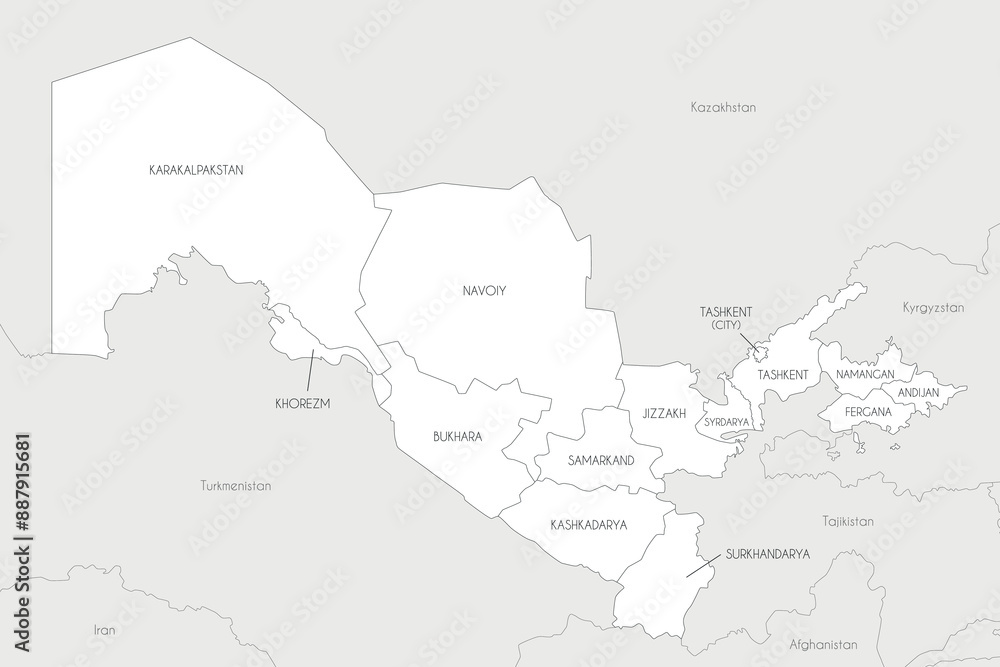 Vector map of Uzbekistan with regions and administrative divisions, and ...