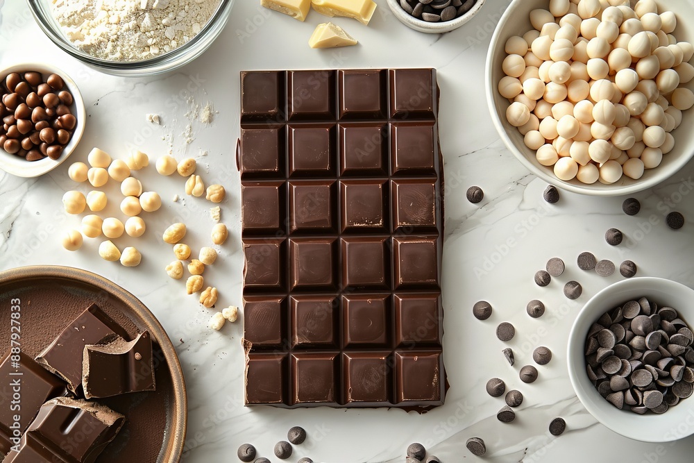 Blank chocolate bar wrapper on a kitchen counter with baking ...