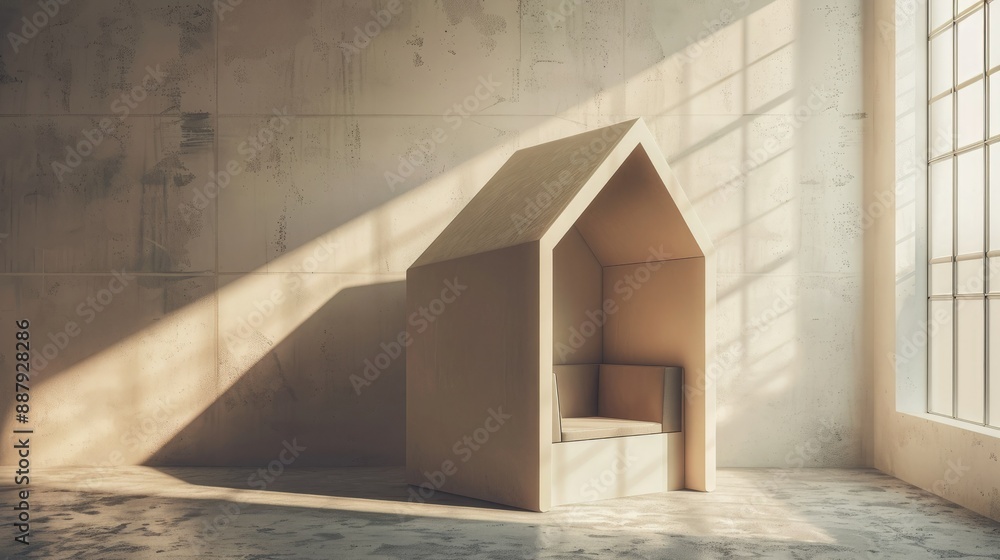 A blank booth system in a geometric shape, with sharp angles and a ...