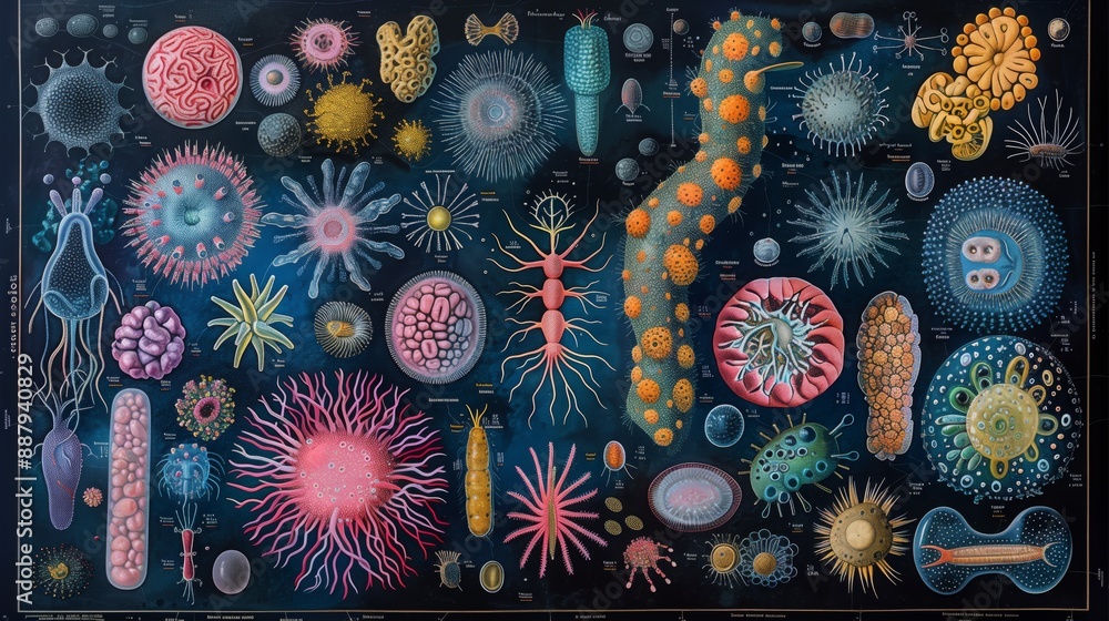 An infographic depicting various types of microscopic organisms ...