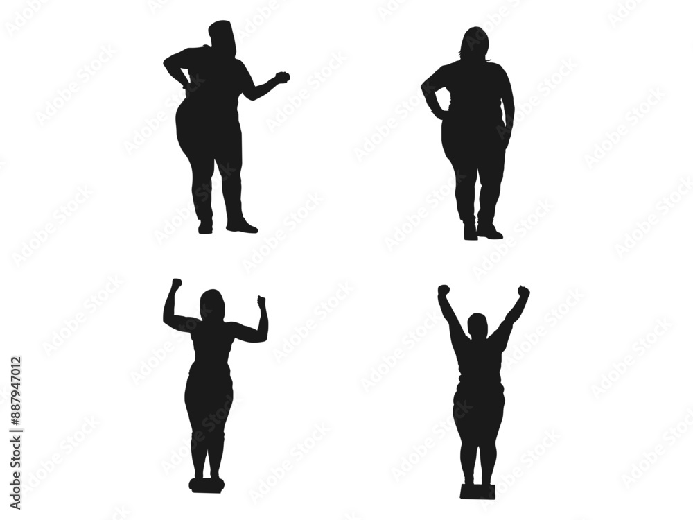 large woman silhouettes vector. Overweight ladies. Fat females. Vector ...