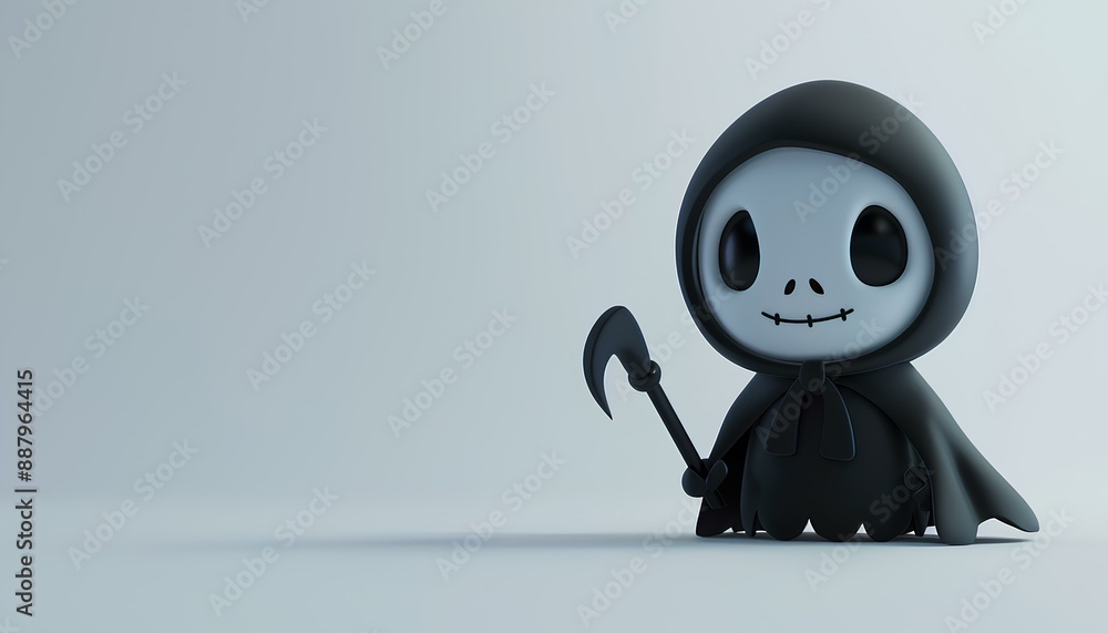 Cute and minimalistic cartoon grim reaper with a friendly smile and a ...