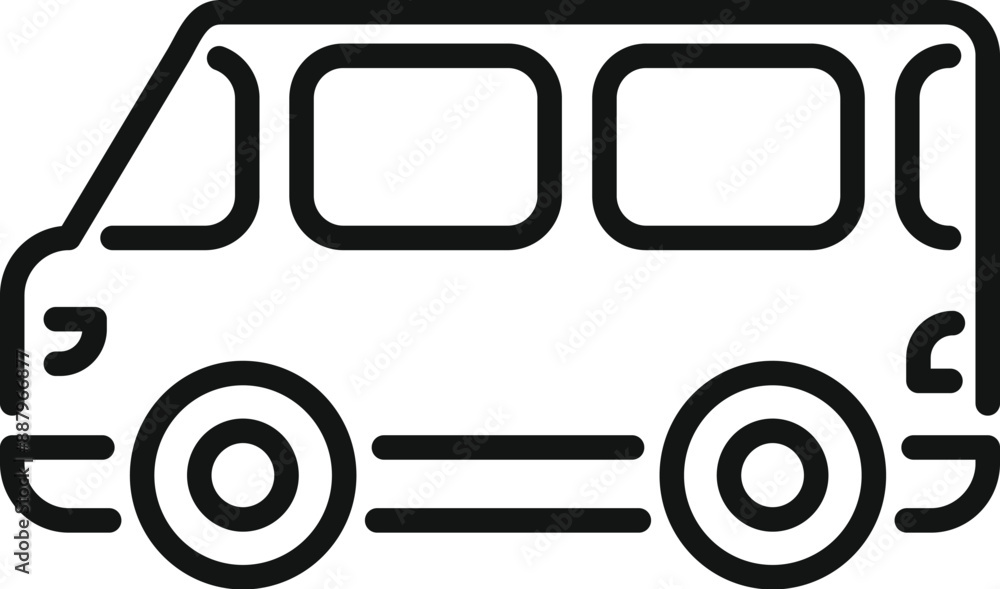 Simple black and white icon of a minibus, representing passenger ...