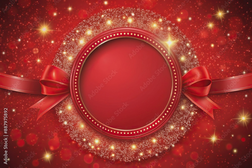 Luxurious red background with circle frame, ribbon elements, and ...
