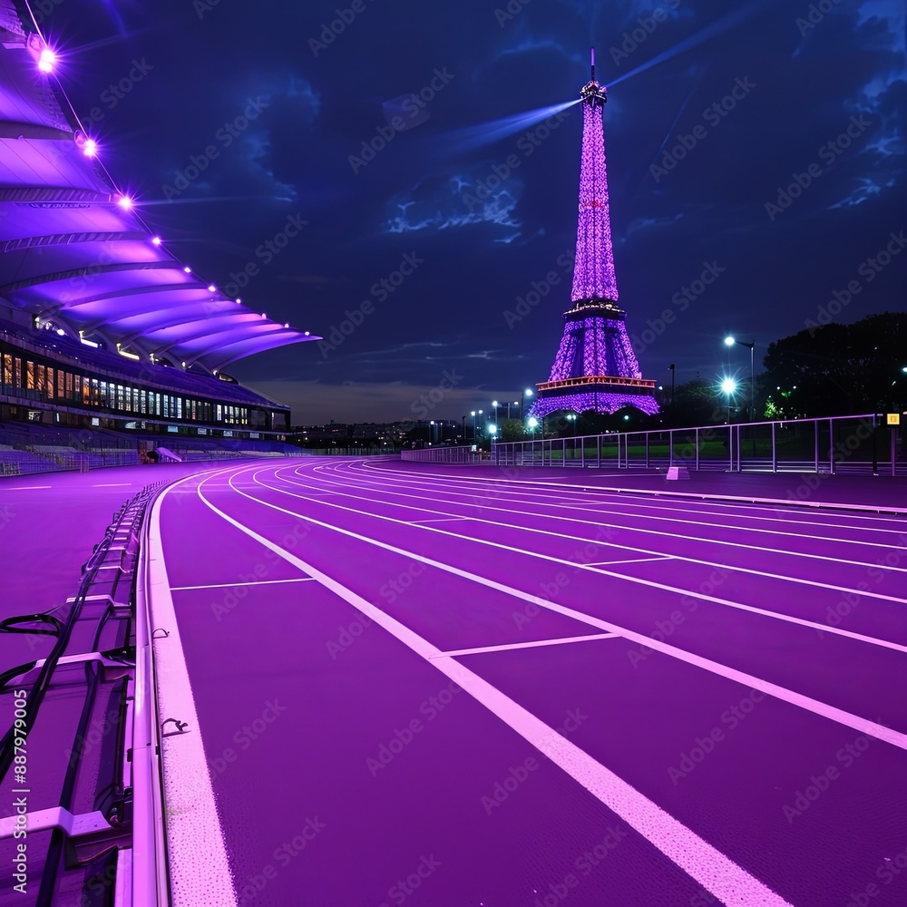 Paris purple Track for summer 2024 Games. Athletics and Track and field ...