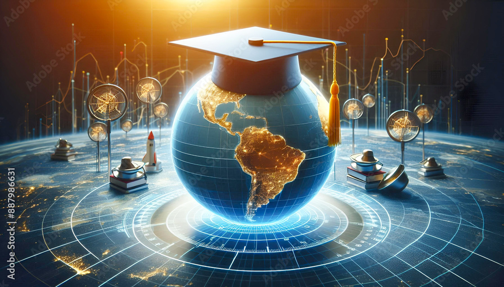 Graduated study abroad international Conceptual, Graduation hat on top ...