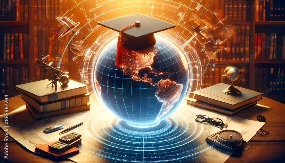 Graduated study abroad international Conceptual, Graduation hat on top ...