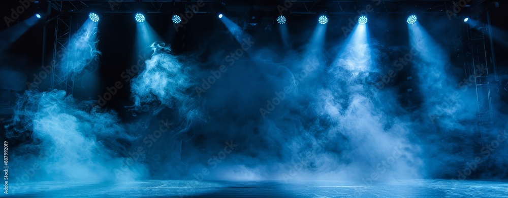Empty dark stage with spotlights, fog and smoke in a theatre ...