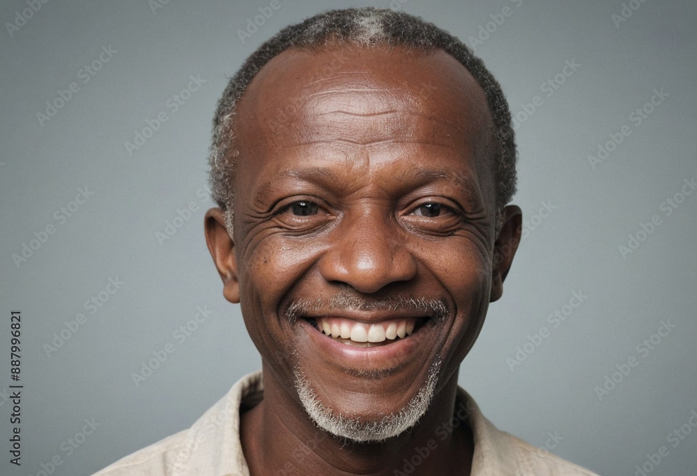 Portrait view of a regular happy smiling São Tomé and Príncipe old man ...