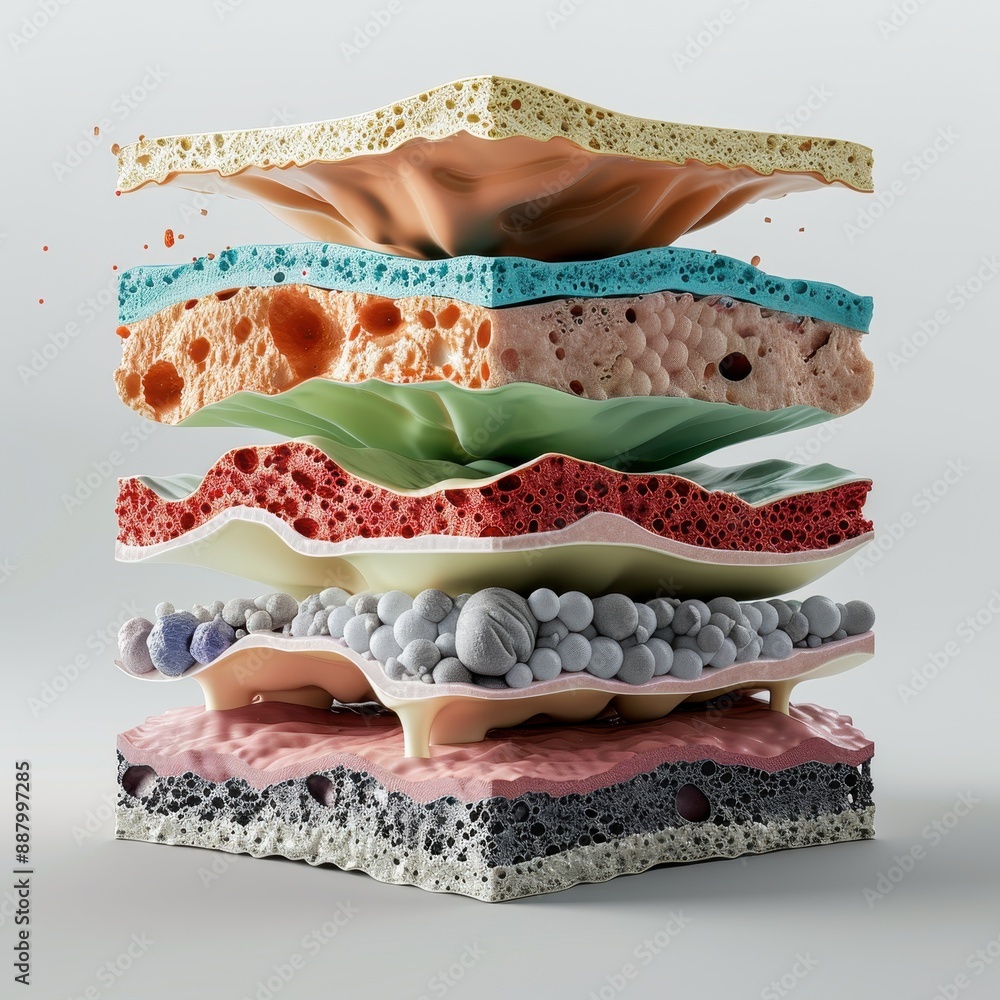 Cross-section of human skin with layers and cells labeled, Human body ...