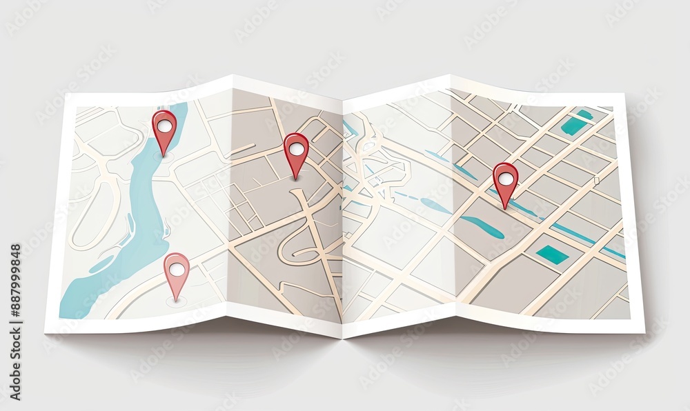 Illustrated Map with Location Pins Stock Illustration | Adobe Stock
