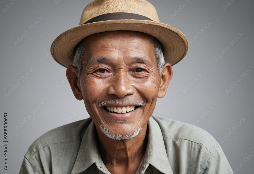 Portrait view of a regular happy smiling Myanmar old man, ultra ...