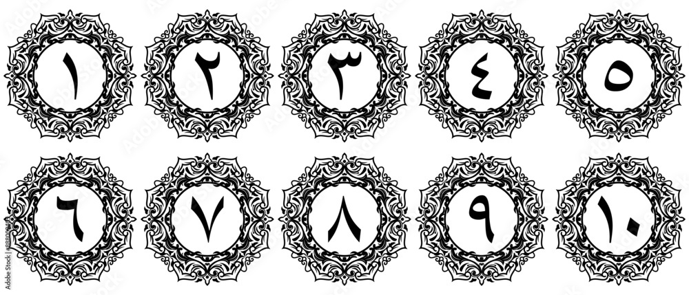 arabic numerals with ornament. Arabic numerals with premium border ...