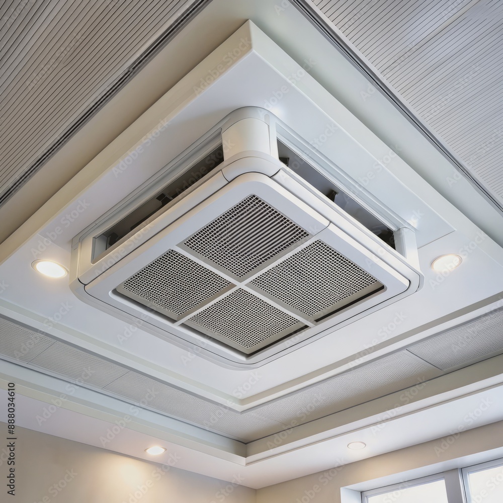 Modern ceiling-mounted cassette air conditioner with sleek design and ...