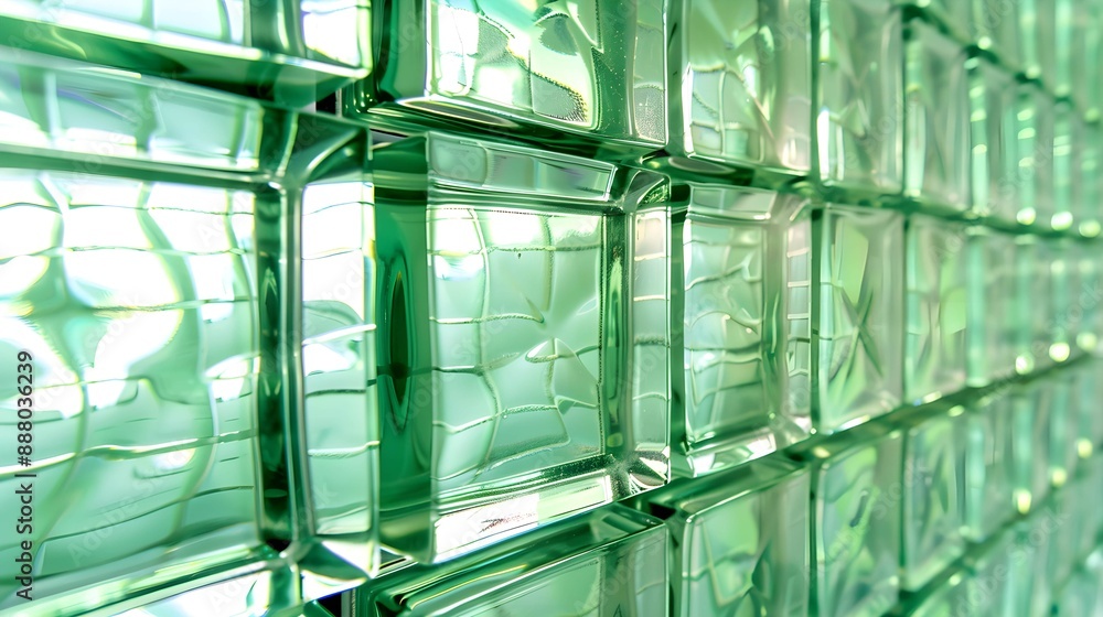 Green glass blocks background, texture of square bathroom wall tiles ...