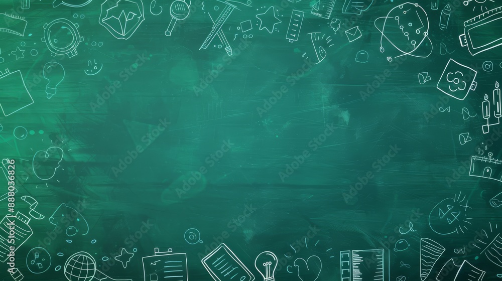 Green school teacher's chalkboard background with doodle and blank ...