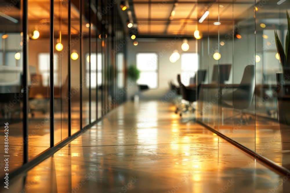 sophisticated office corridor sleek modern design with glass partitions ...