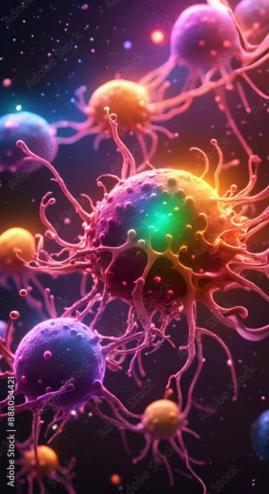 Colorful neuron artwork for creative scientific content, vertical video ...