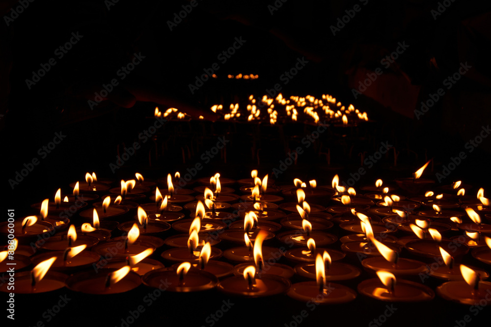 Candle light offering to god Night at Mahabodhi temple Bodh gaya, Bihar ...