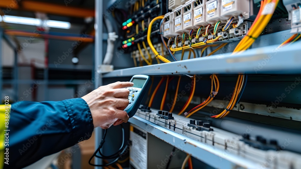 Electricity and electrical maintenance service, Engineer hand holding ...