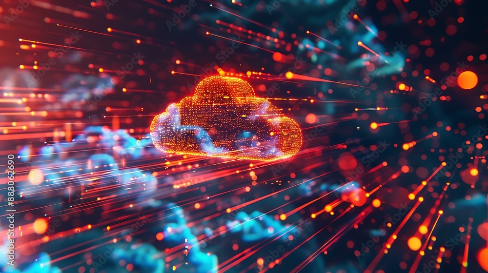 Visual concept of digital data transfer with cloud symbols and virtual ...