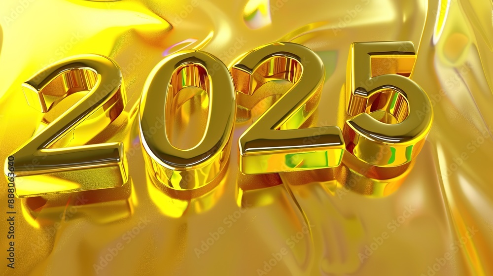 "2025" Metal Gold Font Design with PVC on Yellow and Gold Gradient ...