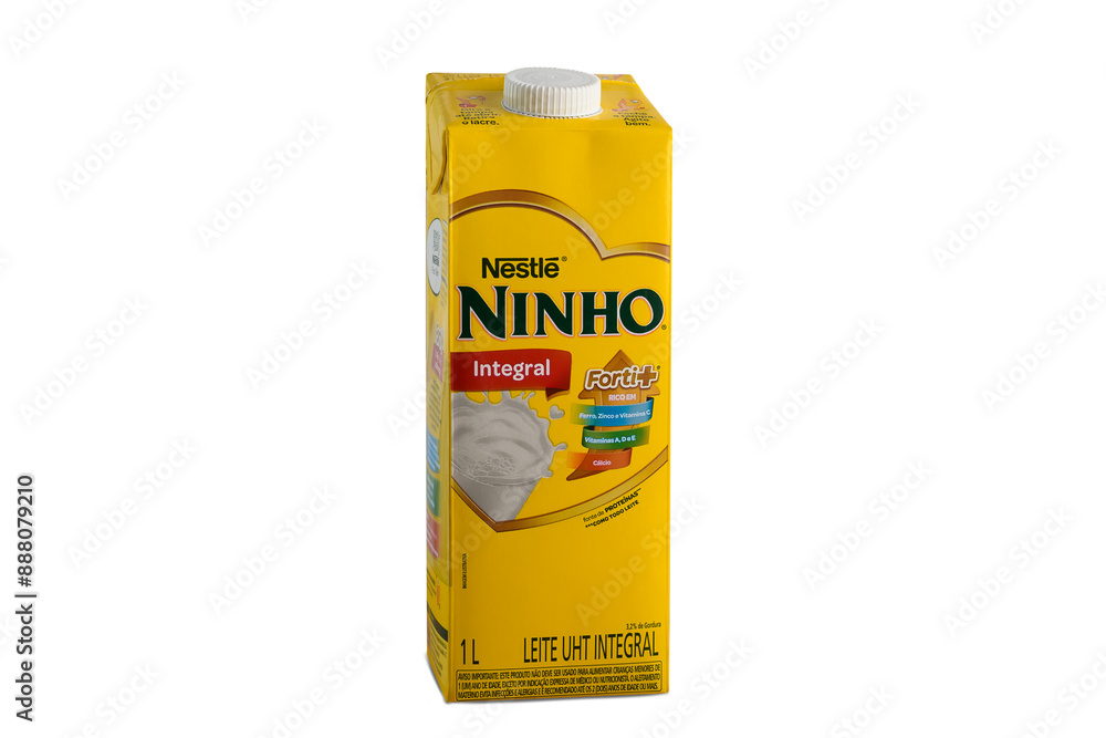 São Paulo, Brazil - July 15, 2024 Leite Ninho Whole UHT milk, 1 liter ...