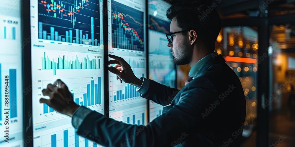marketing executive and manager looking at charts and graphs to monitor ...