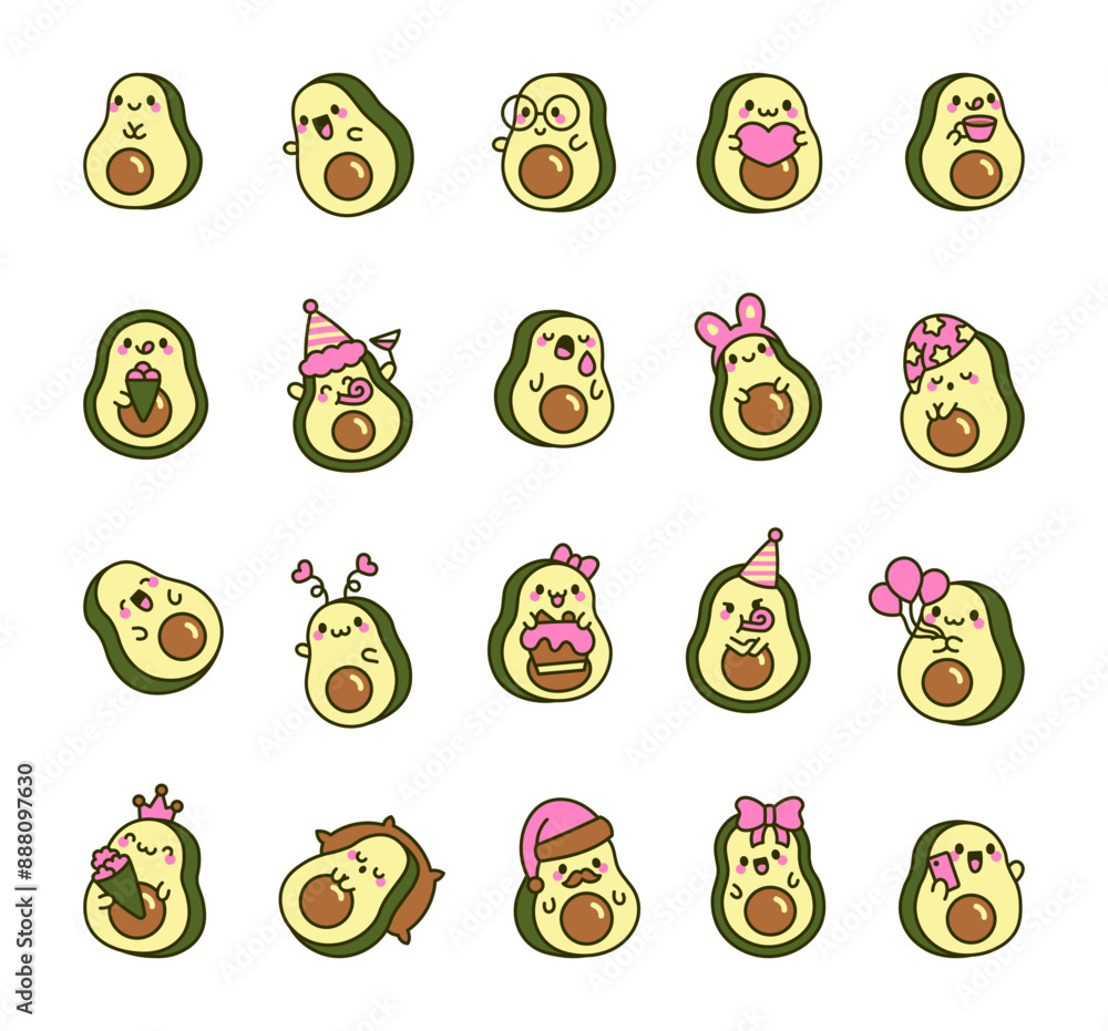 Cute avocado with a funny face. Adorable cartoon fruit. Hand drawn ...