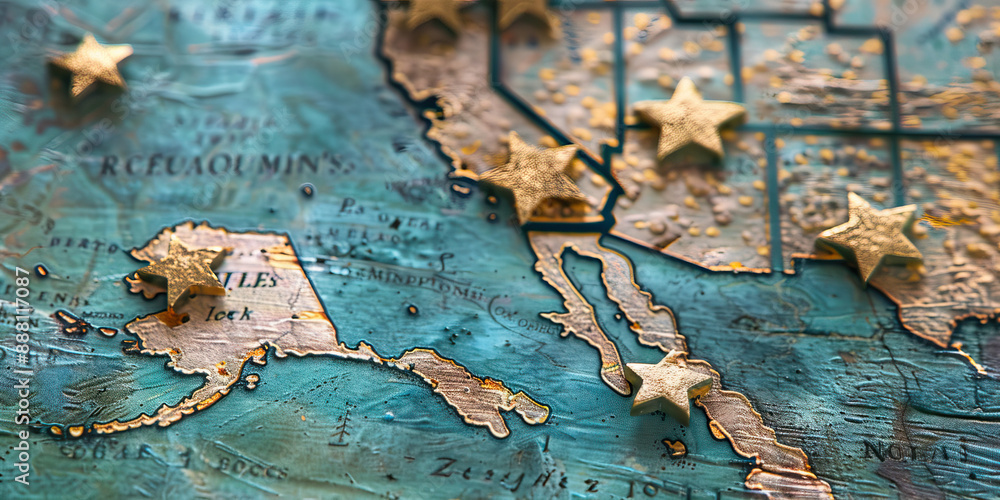 The American Dream Alive: A map of the United States, with stars ...