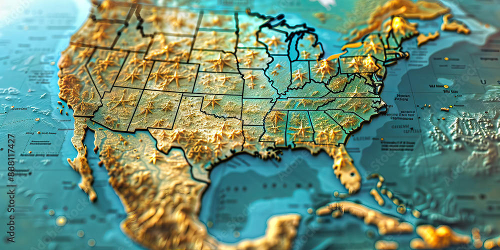 The American Dream Alive: A map of the United States, with stars ...