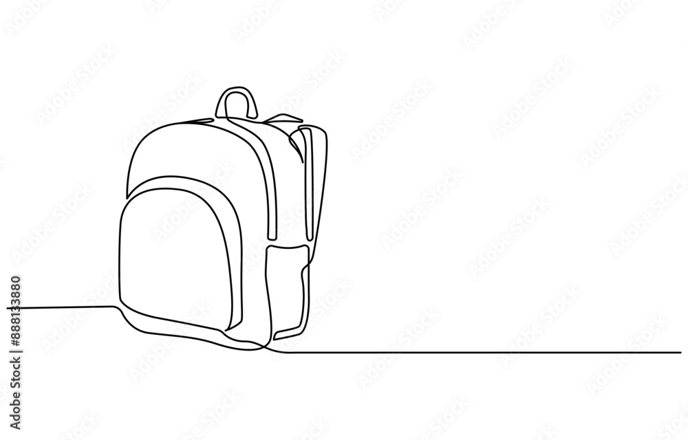 Opened backpack with stationery. Continuous line drawing. Vector ...