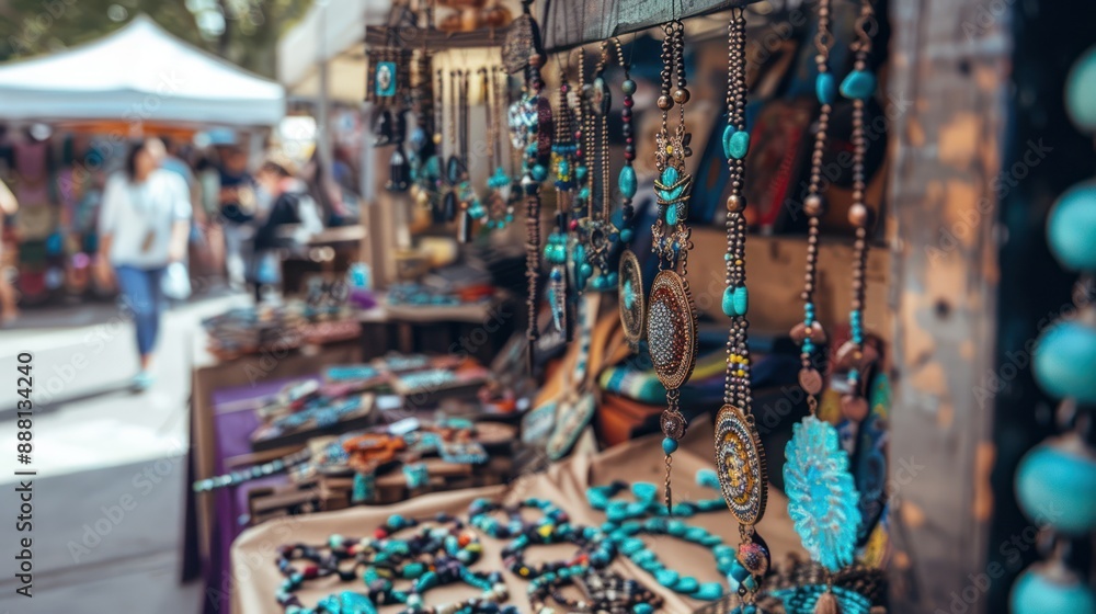 Document the details of handmade goods at a street fair Stock ...