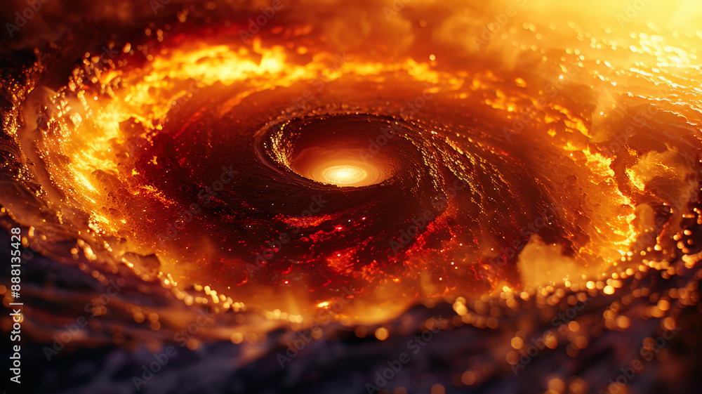 Conceptual image of a fiery Cosmic Vortex or black hole in space, with ...