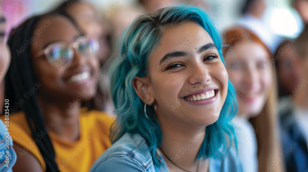 Diverse and inclusive group of office colleagues smiling at a team ...
