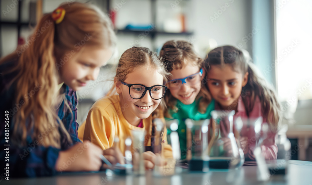 Photo of a group of fifth grade children working in science classroom ...