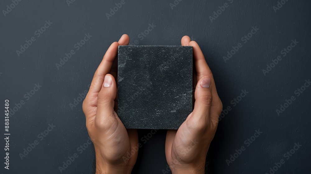 Bold Black Granite Sample Closeup of hands holding a sleek black ...