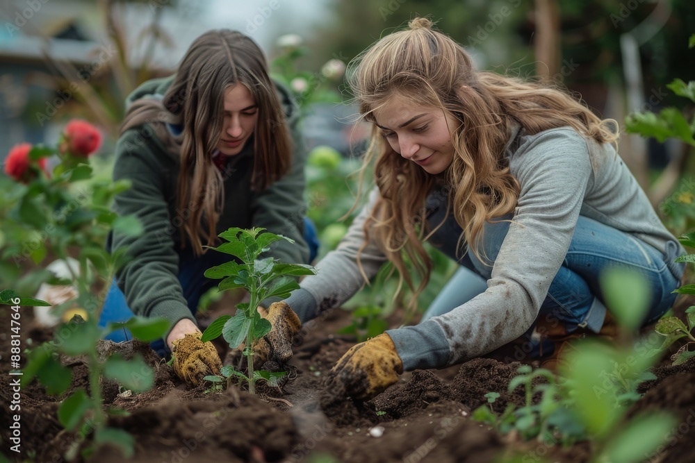 35. Friends planting flowers together, symbolizing growth and ...