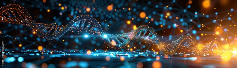 Digital double helix DNA strand on a futuristic background, showcasing ...