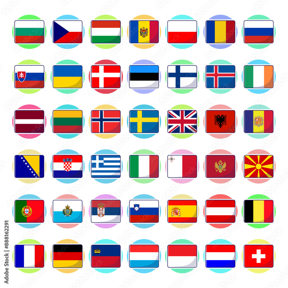 Flat cartoon vector of europe continent countries flags. Set of ...