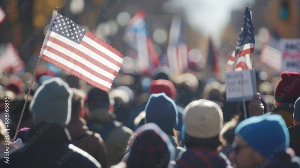 cold tones, Background blur of crowd at political rally in the United ...