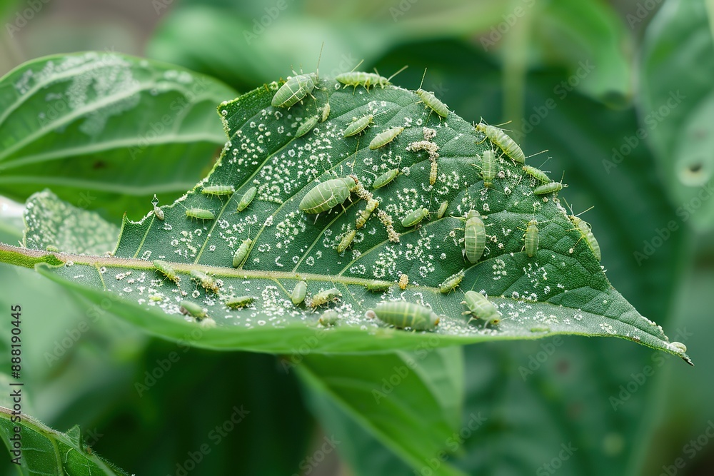 Ants and Aphids. Insect pests. Little black aphid Colony on a green ...