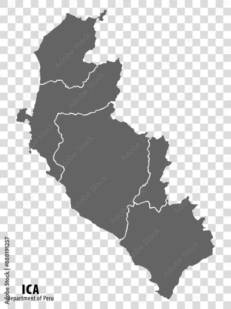 Blank map Department Ica of Peru. High quality map Department of Ica with districts on ...